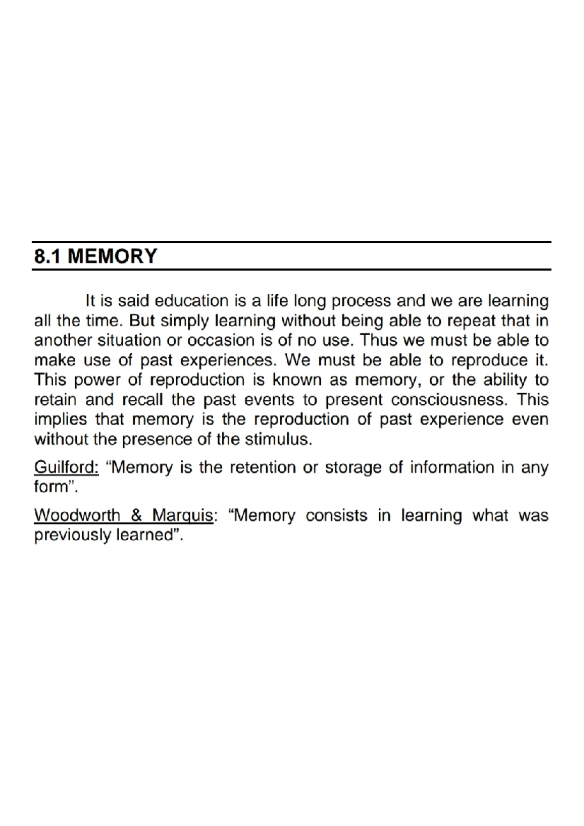 Memory, Forgetting & Imagination in Learning - BEd Natural Science ...