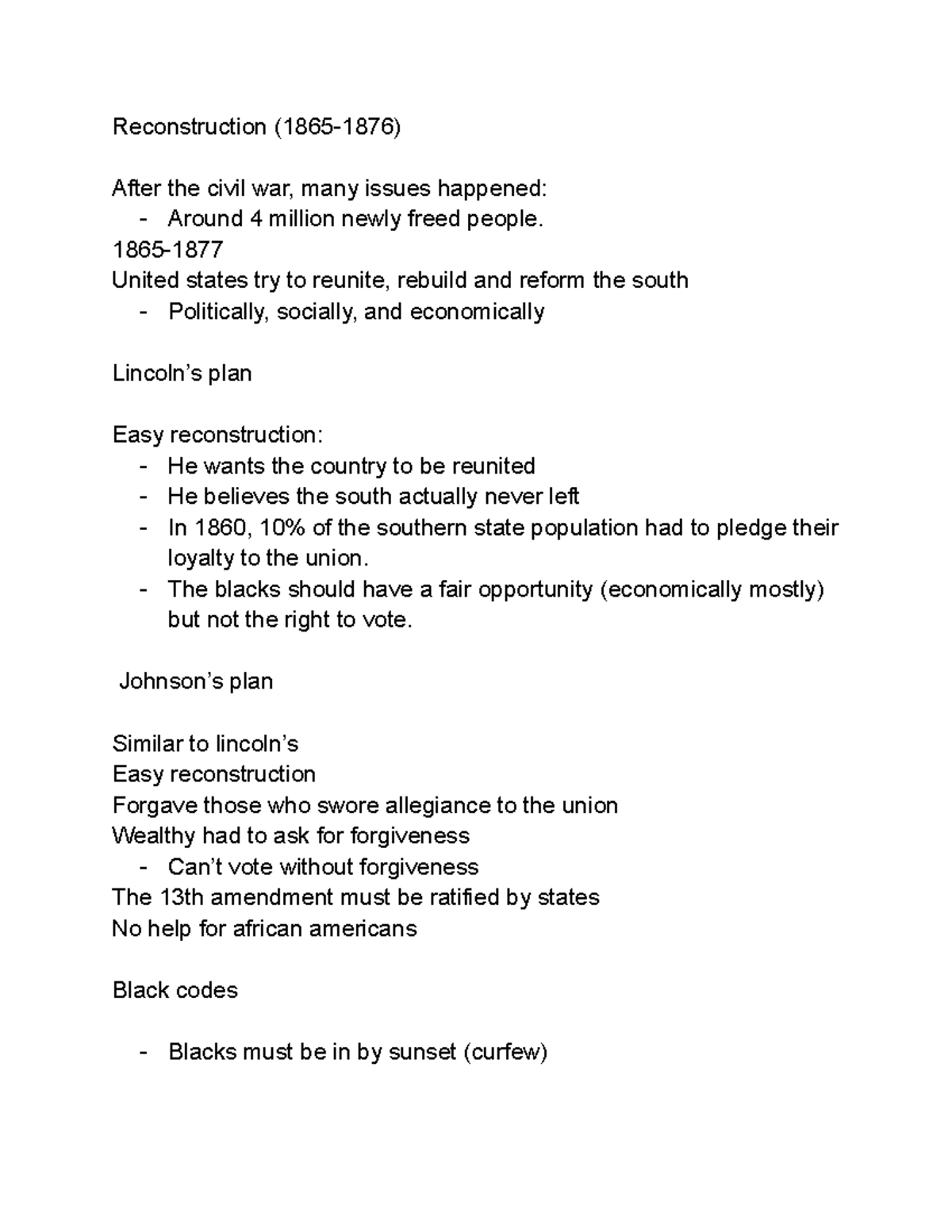 History of the US- reconstruction 1865-1876 - Reconstruction (1865-1876 ...