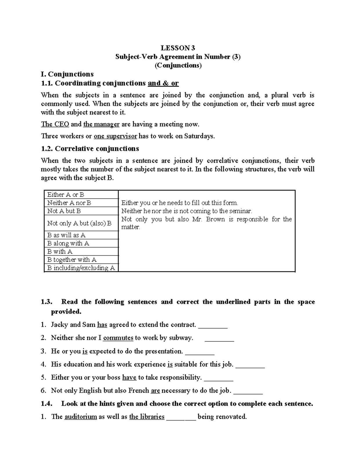 Lesson 3, 4 - SV - không - LESSON 3 Subject-Verb Agreement in Number (3 ...