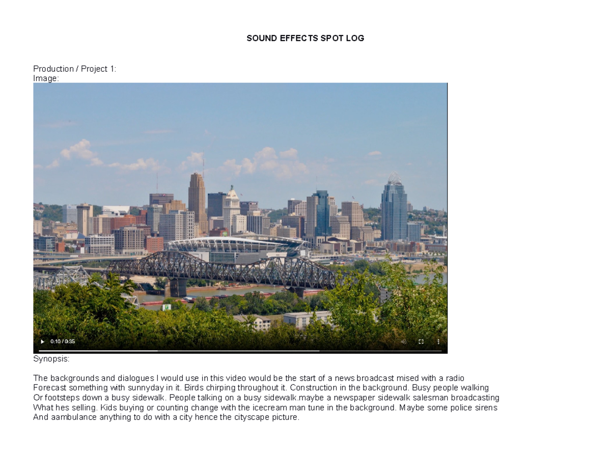 Mandi Baekey SFX Spotting Log week1 - SOUND EFFECTS SPOT LOG Production ...