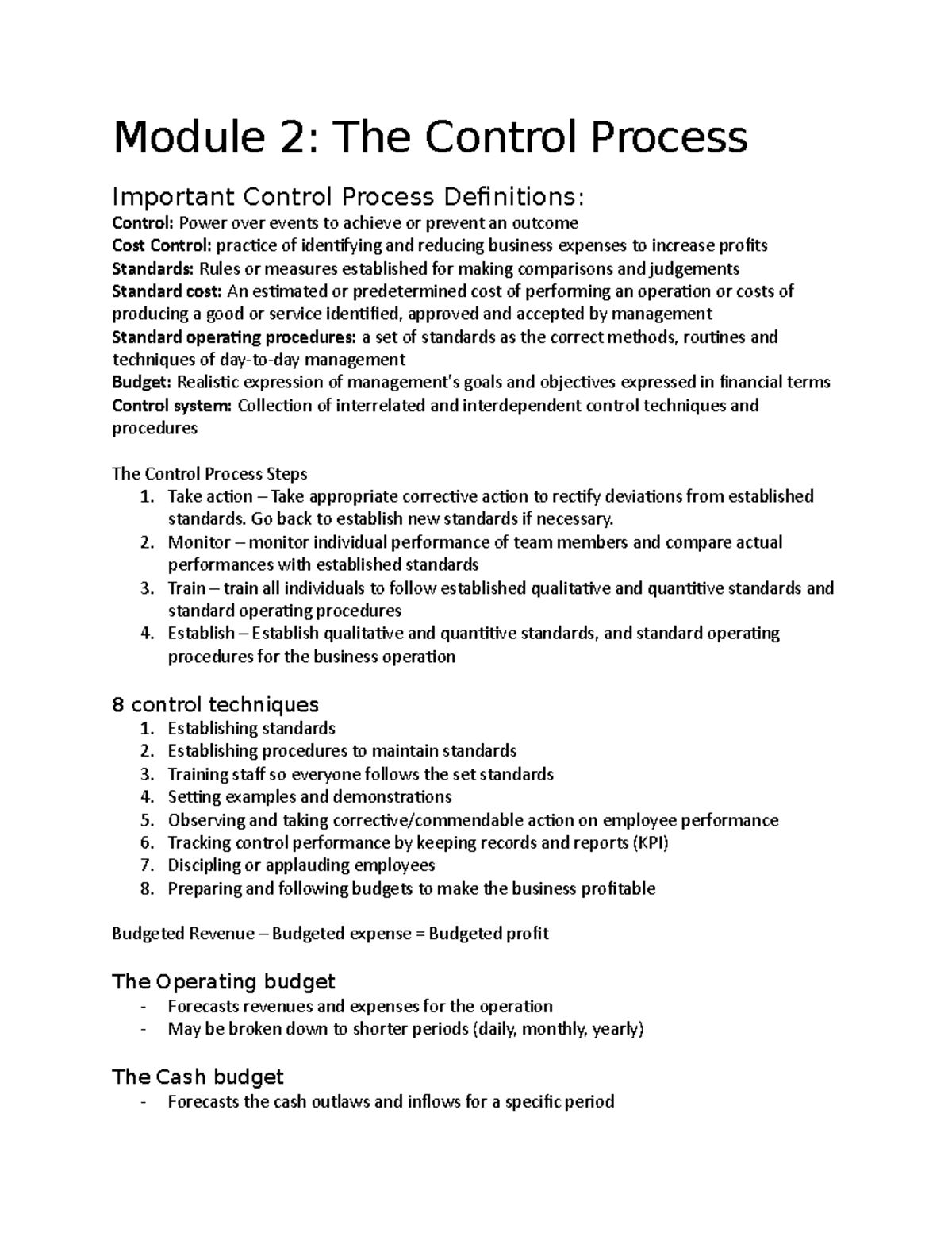 Module 2- the control process - Module 2: The Control Process Important ...
