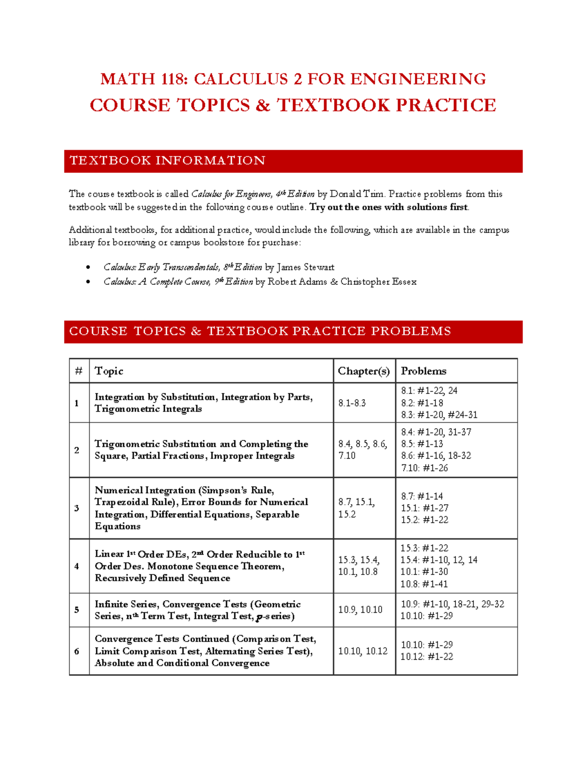 MATH 118 W19 Topics and Textbook Practice - MATH 118: CALCULUS 2 FOR ...