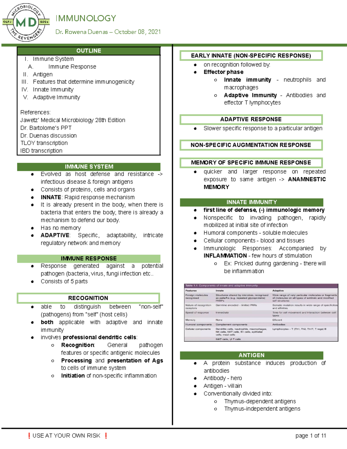 Immunology in microbiology - IMMUNOLOGY Dr. Rowena Duenas– October 08 ...