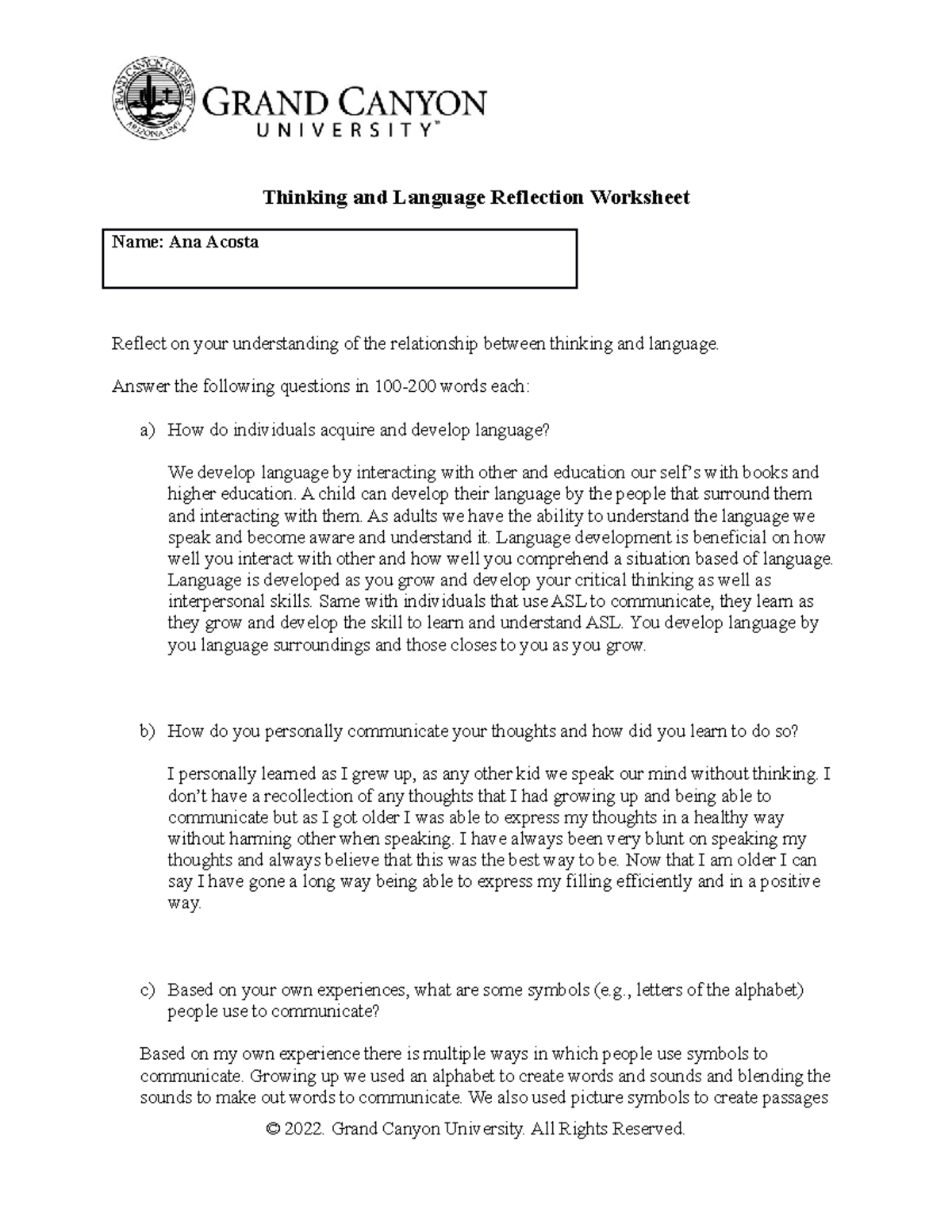 PHI105 - HEllo - Thinking and Language Reflection Worksheet Name: Ana ...