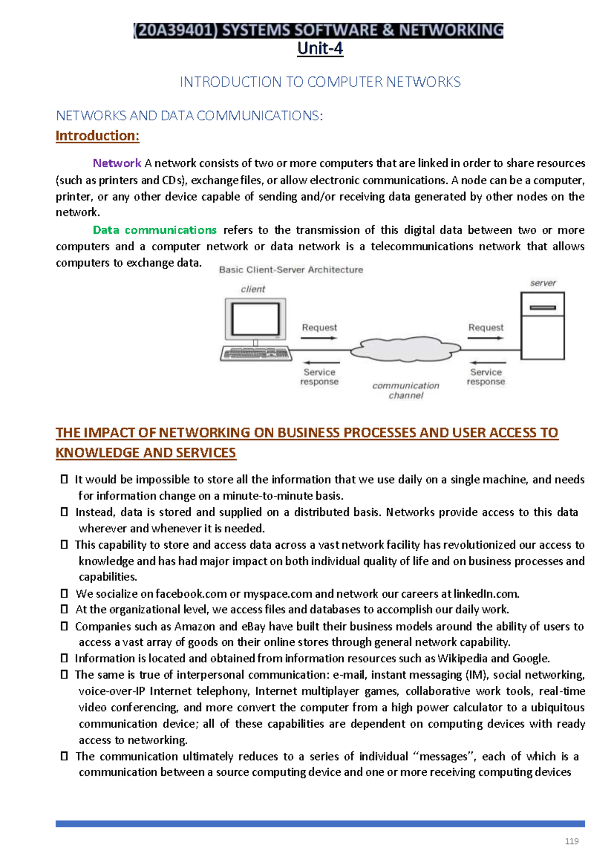 SSN Unit-4 - SSN study material - INTRODUCTION TO COMPUTER NETWORKS NETWORKS AND DATA - Studocu