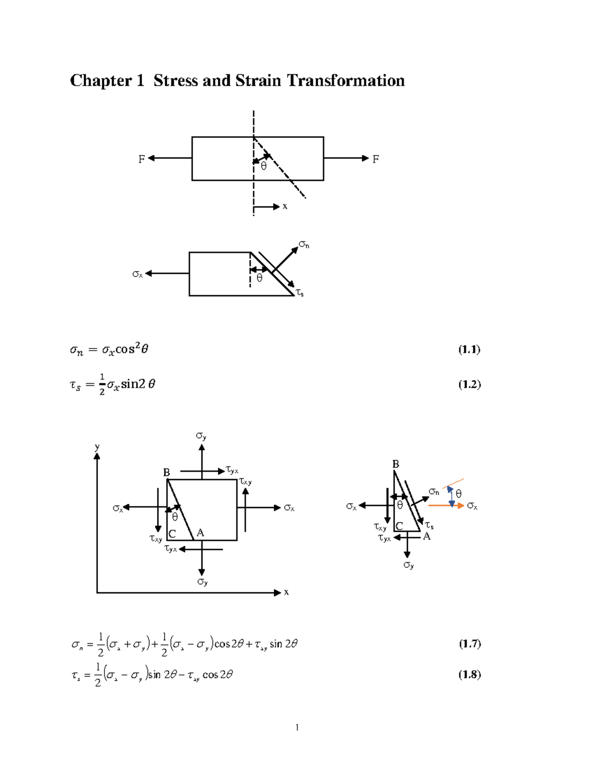 Final Review Notes - Chapter 1 Stress and Strain Transformation 𝜎𝑛 ...