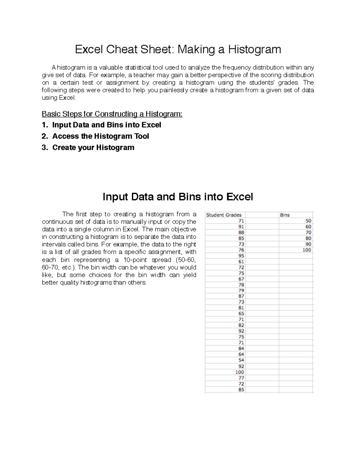Histogram Cheat Sheet for HCM 360 statistics for managers - Excel Cheat ...