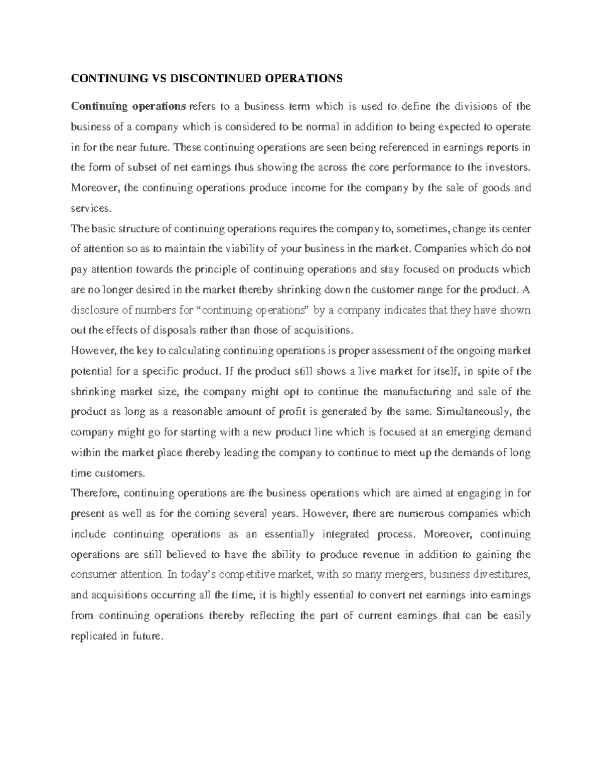 Lec 4 FRD - Lecture notes 4 - CONTINUING VS DISCONTINUED OPERATIONS ...