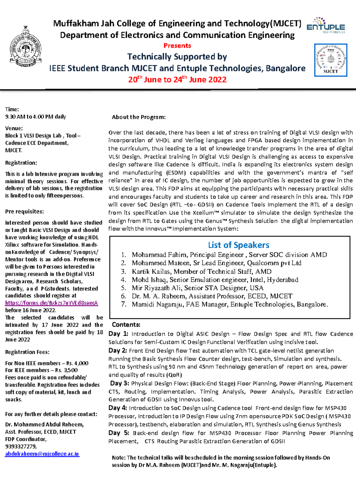 FDP SOC Design brochure and schedule - Muffakham Jah College of ...