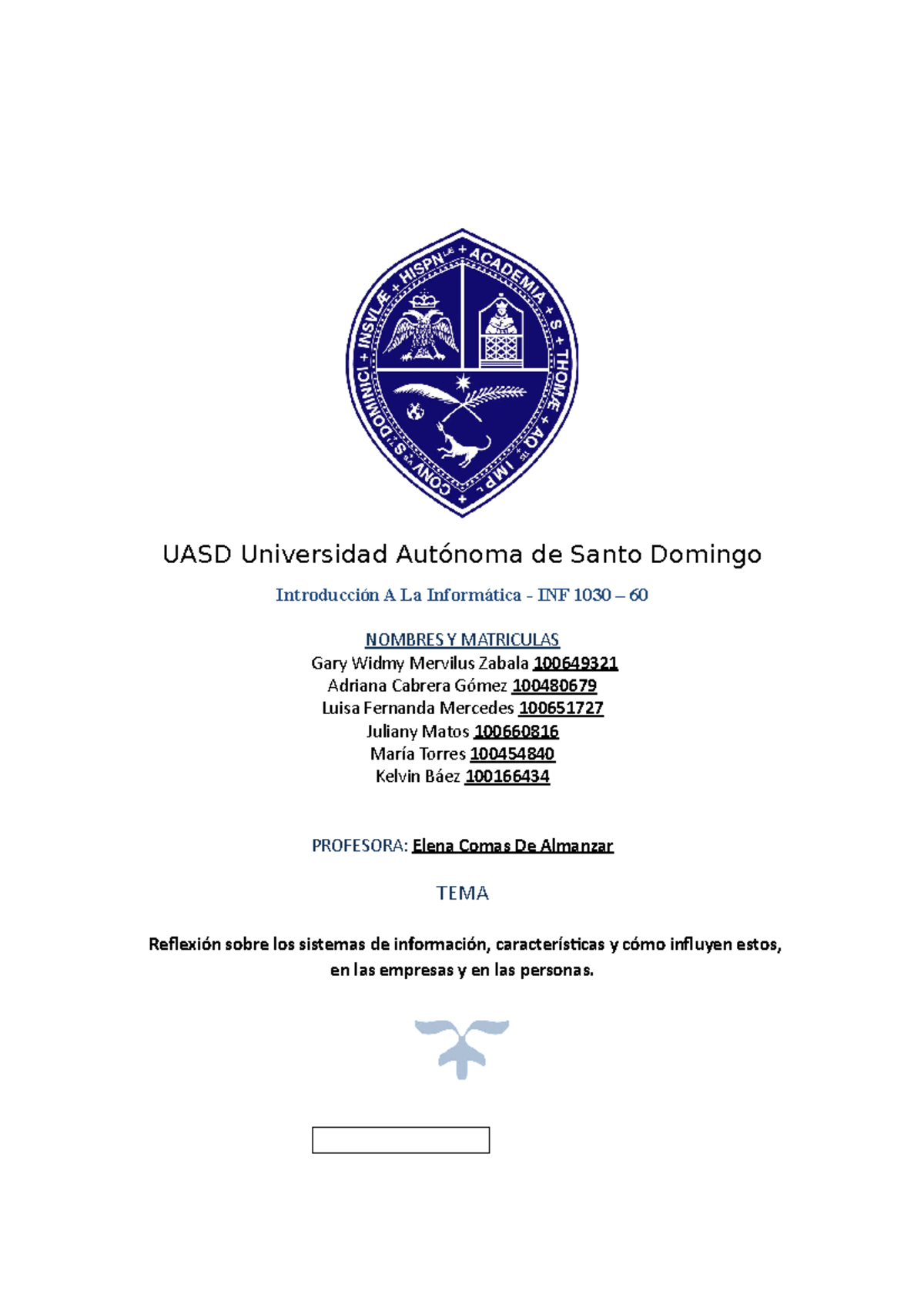 Portada Tarea 1.2 Informatica - UASD Universidad Autónoma de Santo ...
