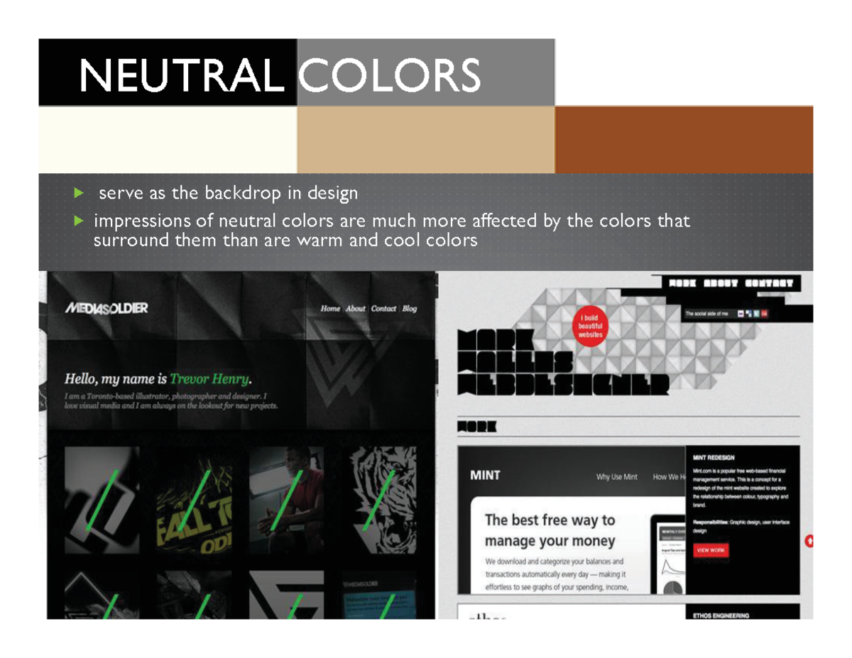Elements of graphic design p2 - NEUTRAL COLORS f serve as the backdrop ...