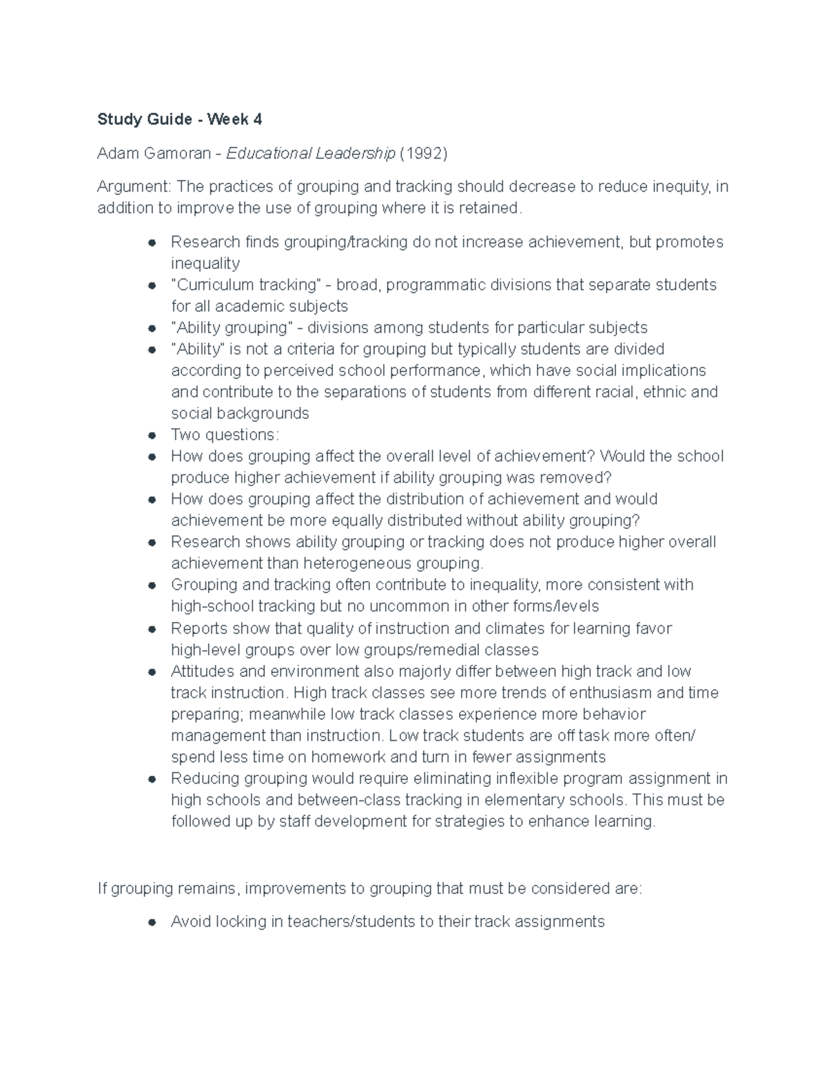 Study guide for week 4 - Notes on curriculum differentiation - Study ...