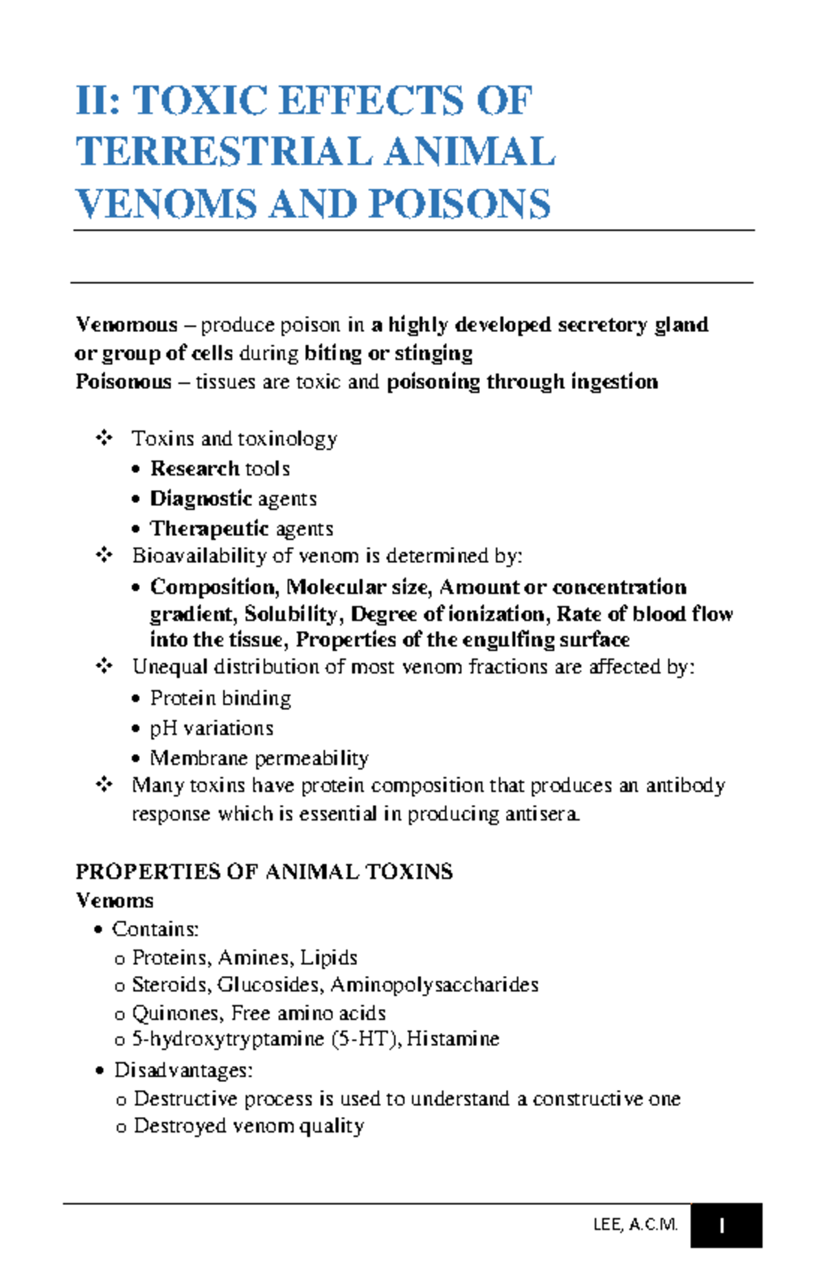 2 Venoms - summaries - II: TOXIC EFFECTS OF TERRESTRIAL ANIMAL VENOMS ...