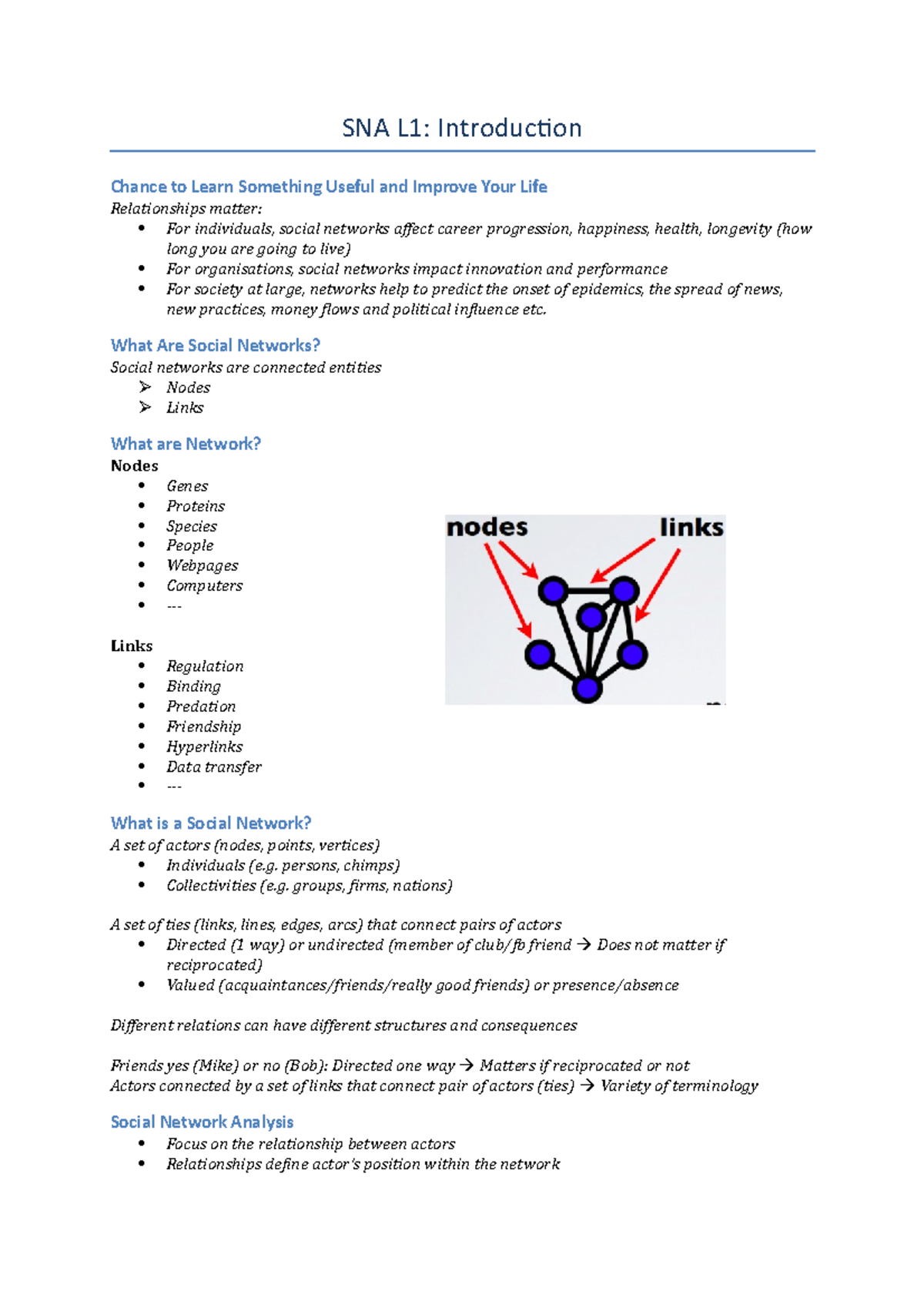 Lecture Notes, Lectures 1,2 - Notes Lecture 1 + 2 Sna - SNA L1 ...