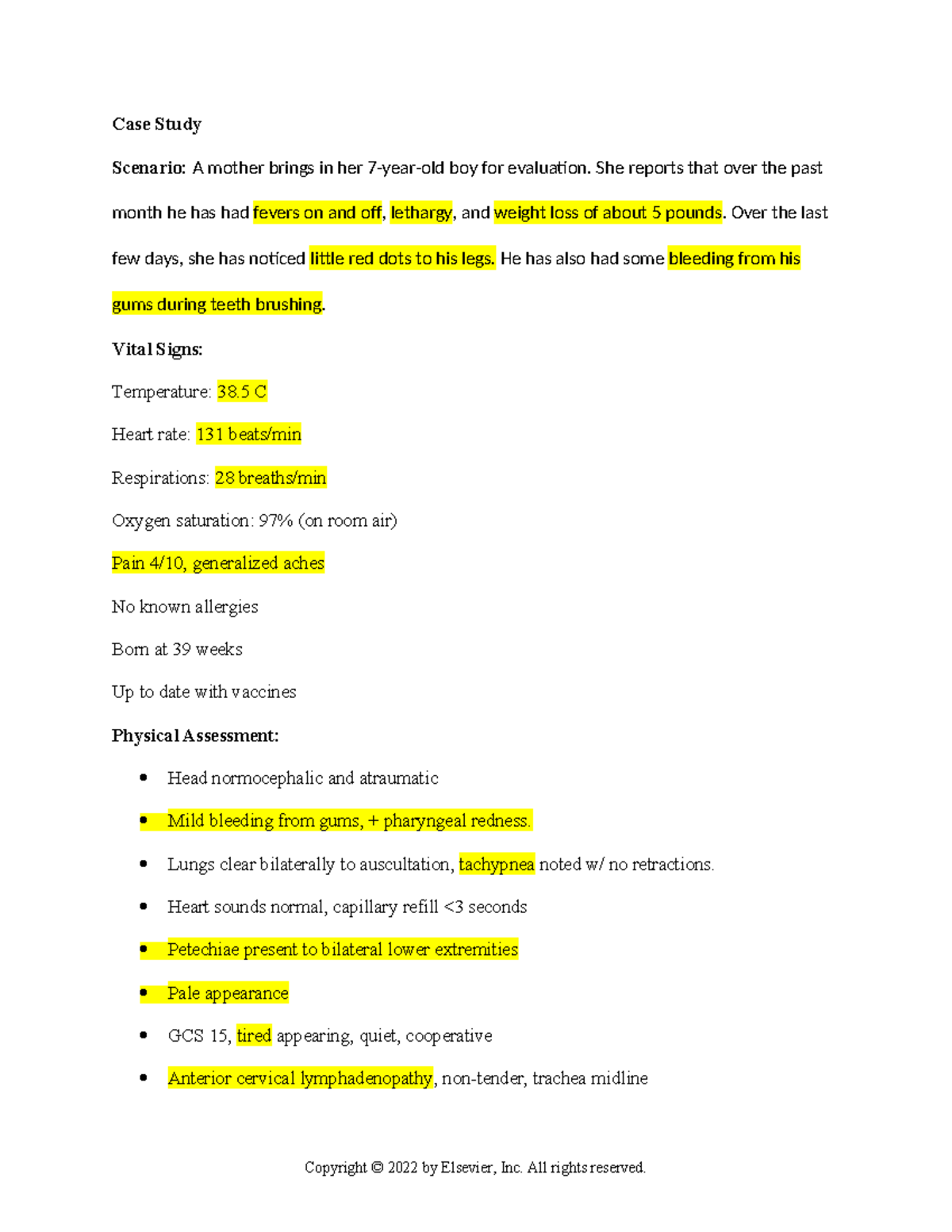 Week 7 Case Study Student Version - Scenario: A mother brings in her 7-year-old boy for ...