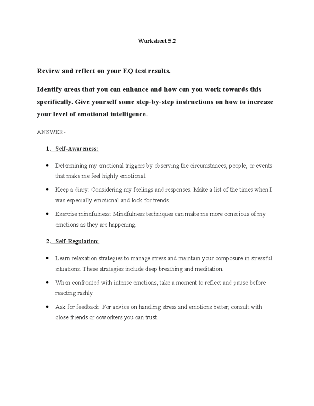 Module 5 - WORKSHEET 5.2 - Worksheet 5. Review and reflect on your EQ ...