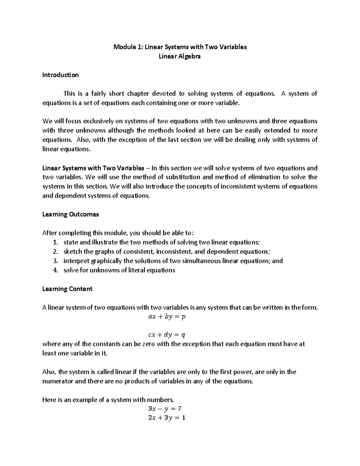 Module 1a Two Variables Module 1 Linear Systems With Two Variables module-1a-two-variables-module-1-linear-systems-with-two-variables