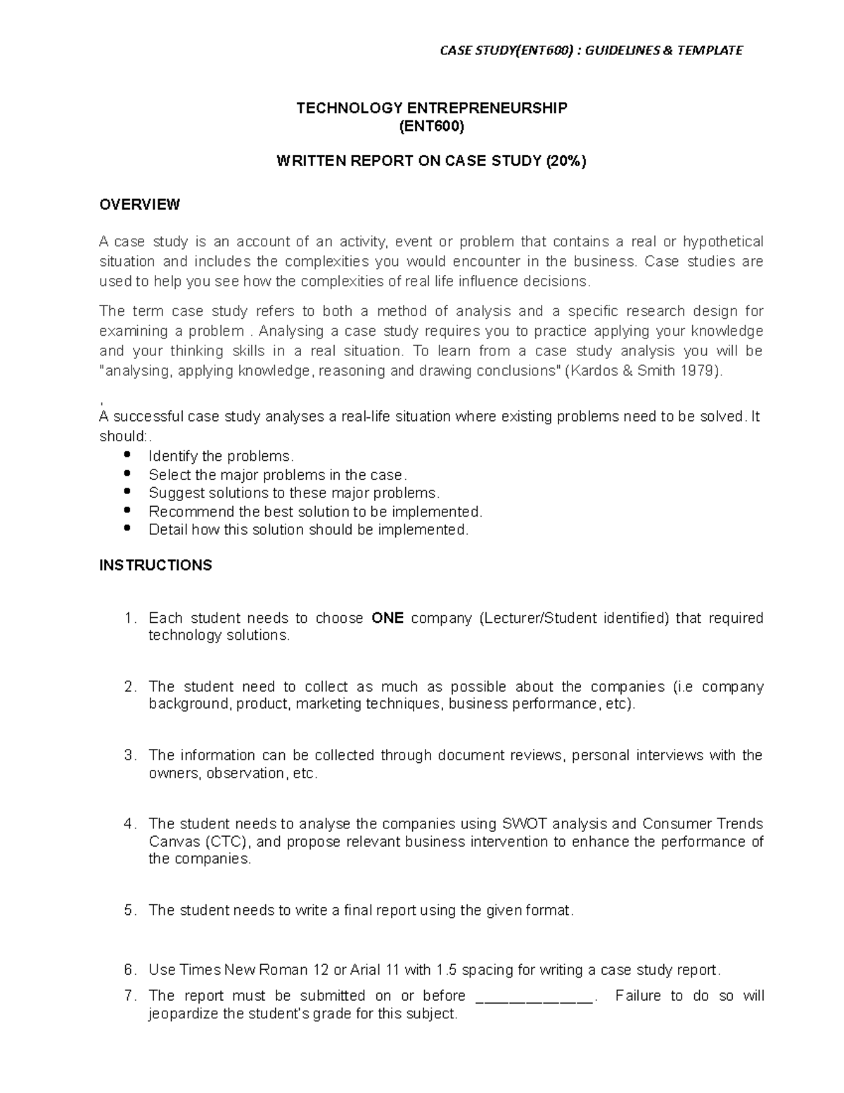 ENT600 CASE Study Guidelines Template TECHNOLOGY ENTREPRENEURSHIP ent600-case-study-guidelines-template-technology-entrepreneurship