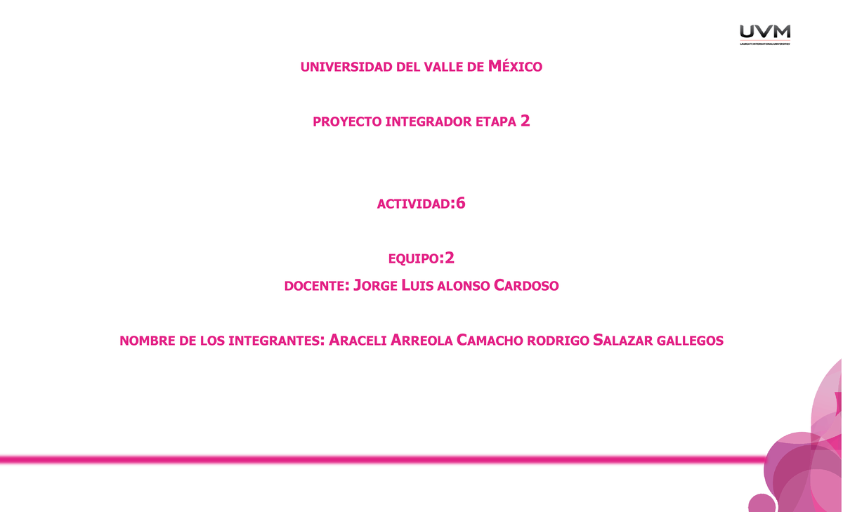 A6 EQ2 teoria obli - actividad 6 proyecto integrador etapa 2 - UNIVERSIDAD DEL VALLE DE MÉXICO ...