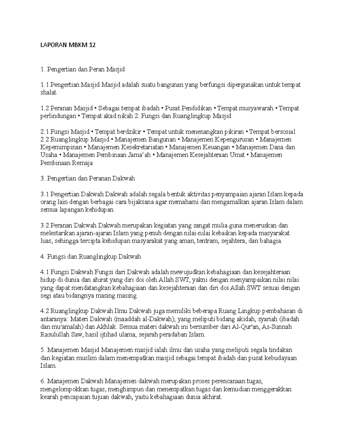 Laporan MBKM 12 - LAPORAN MBKM 12 Pengertian dan Peran Masjid 1 ...