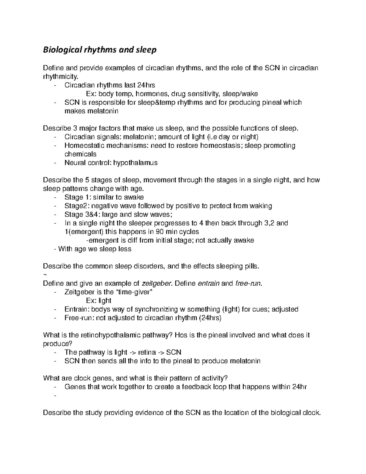 Biological rhythms and sleep - Biological rhythms and sleep Define and ...