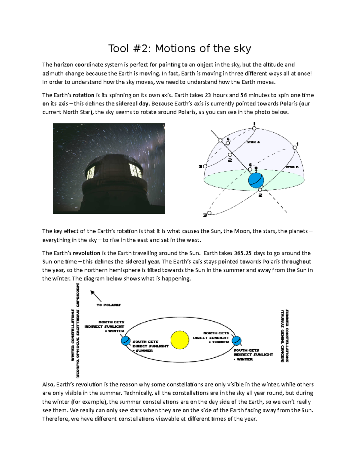 Microtask 2 - Motions of the Sky - Tool #2: Motions of the sky The ...