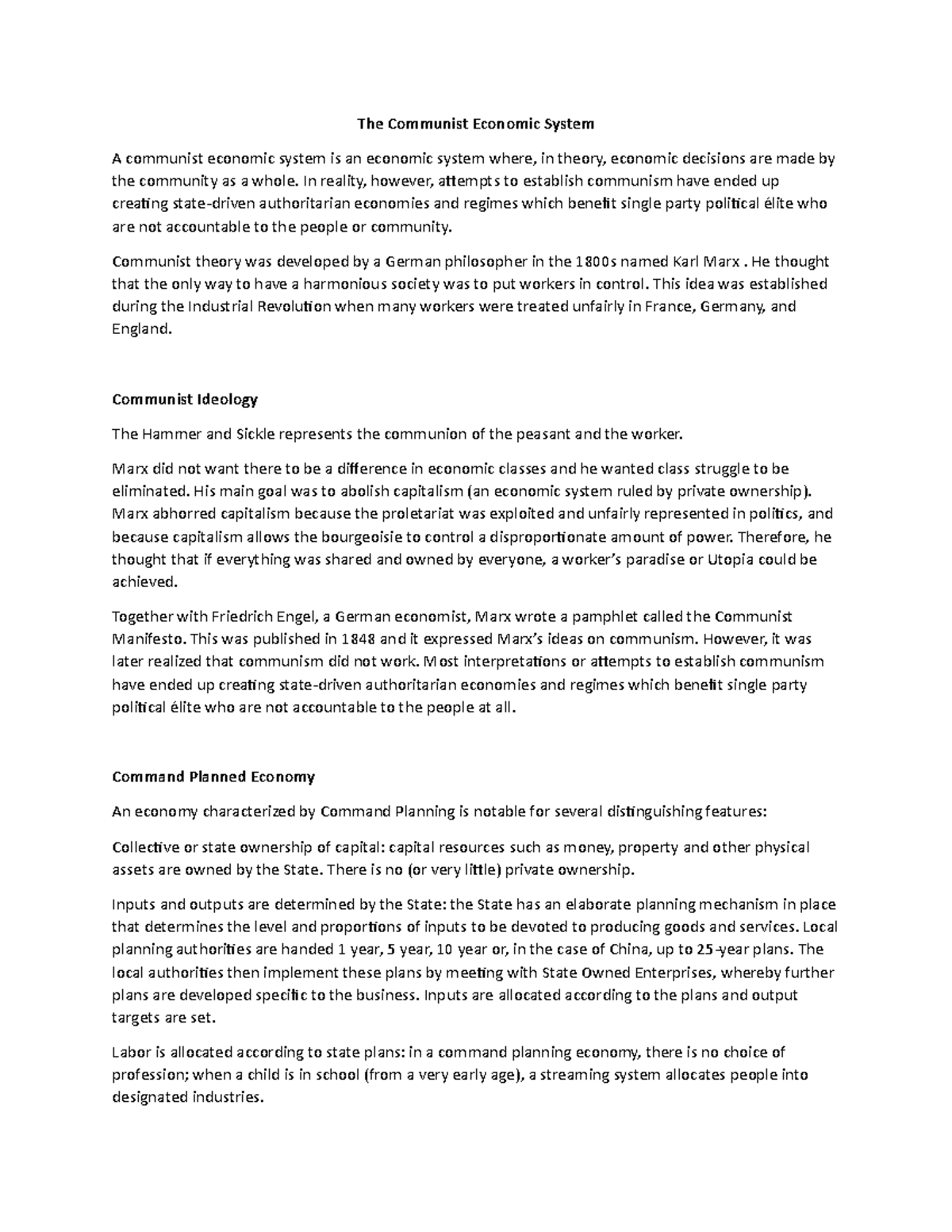 The Communist Economic System im Economics - The Communist Economic ...