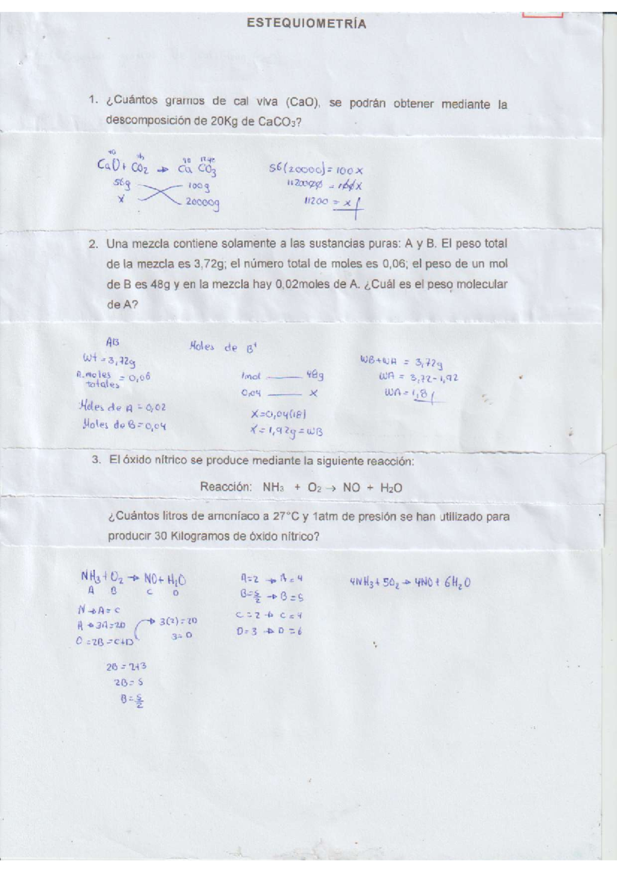 Estequiometria - trabajo quimica - ESTEQUIOMETRÍA 1. gramos de cal viva ... Estequiometria - trabajo quimica - ESTEQUIOMETRÍA 1. gramos de cal viva ...