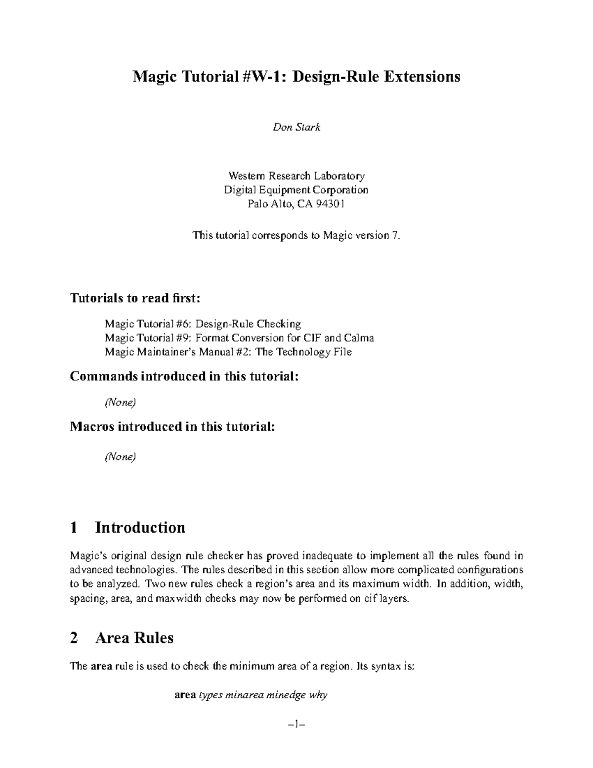 Tutwrl 1 - nil - Magic Tutorial #W-1: Design-Rule Extensions Don Stark ...