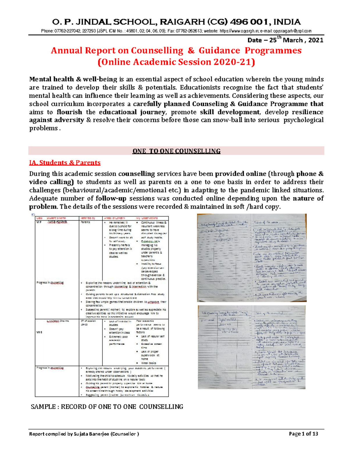 Annual Report on counselling 2020-2021 - - Studocu