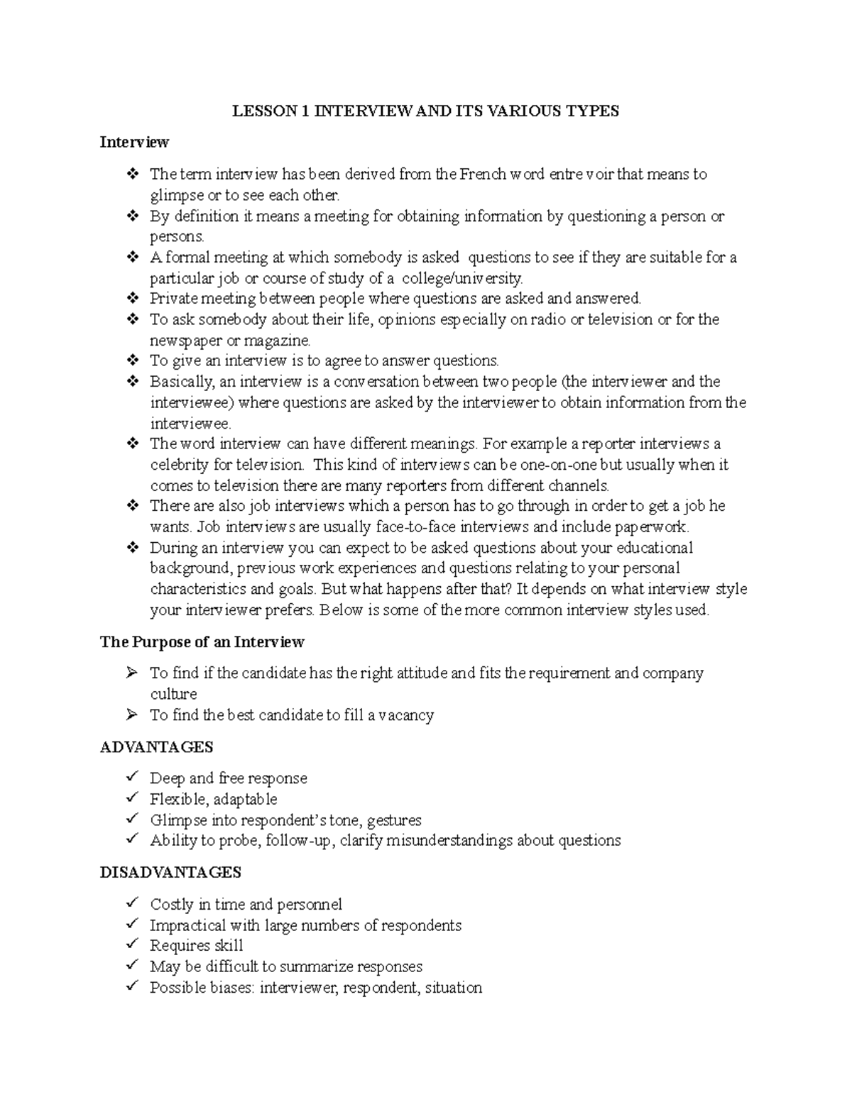 Lesson 1 Interview and its Various Types - LESSON 1 INTERVIEW AND ITS ...