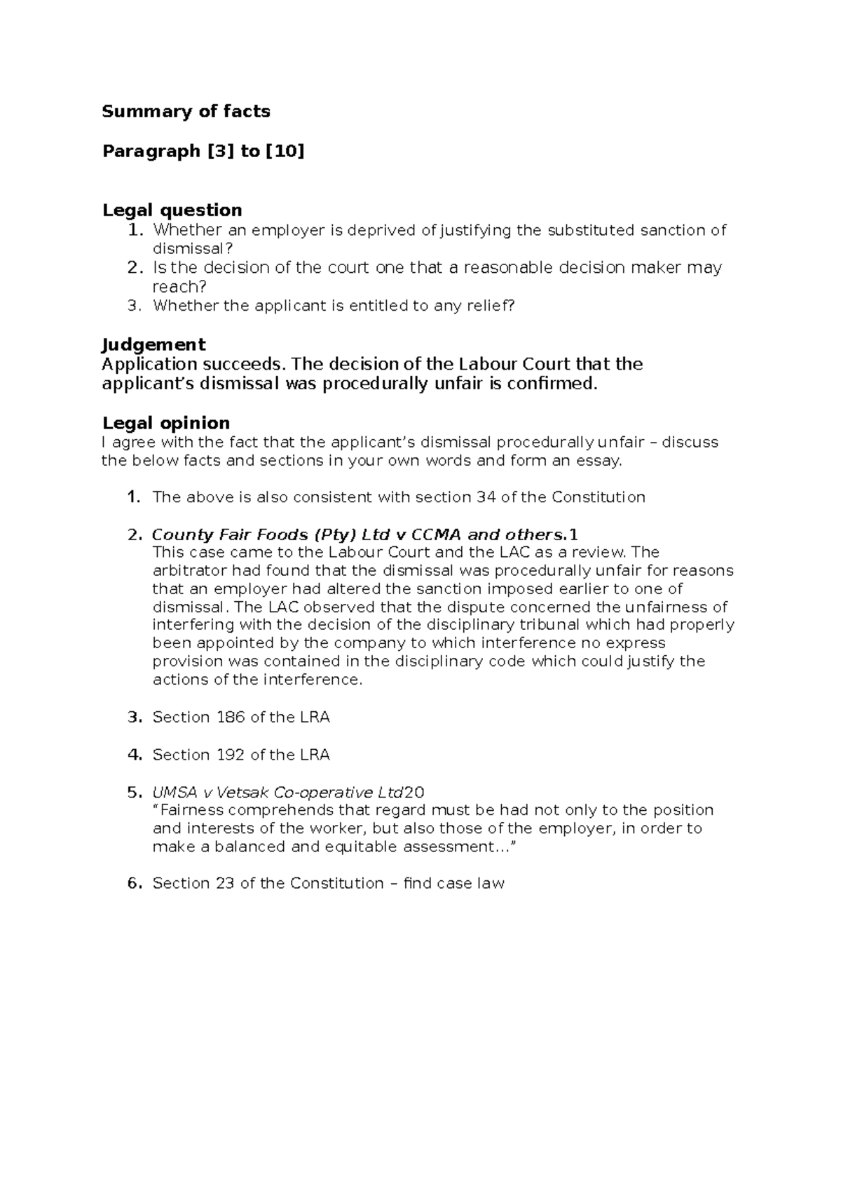 Summary of facts - PRESCRIBED FORMAT OF SUMMARIZING A CASE - Summary of ...