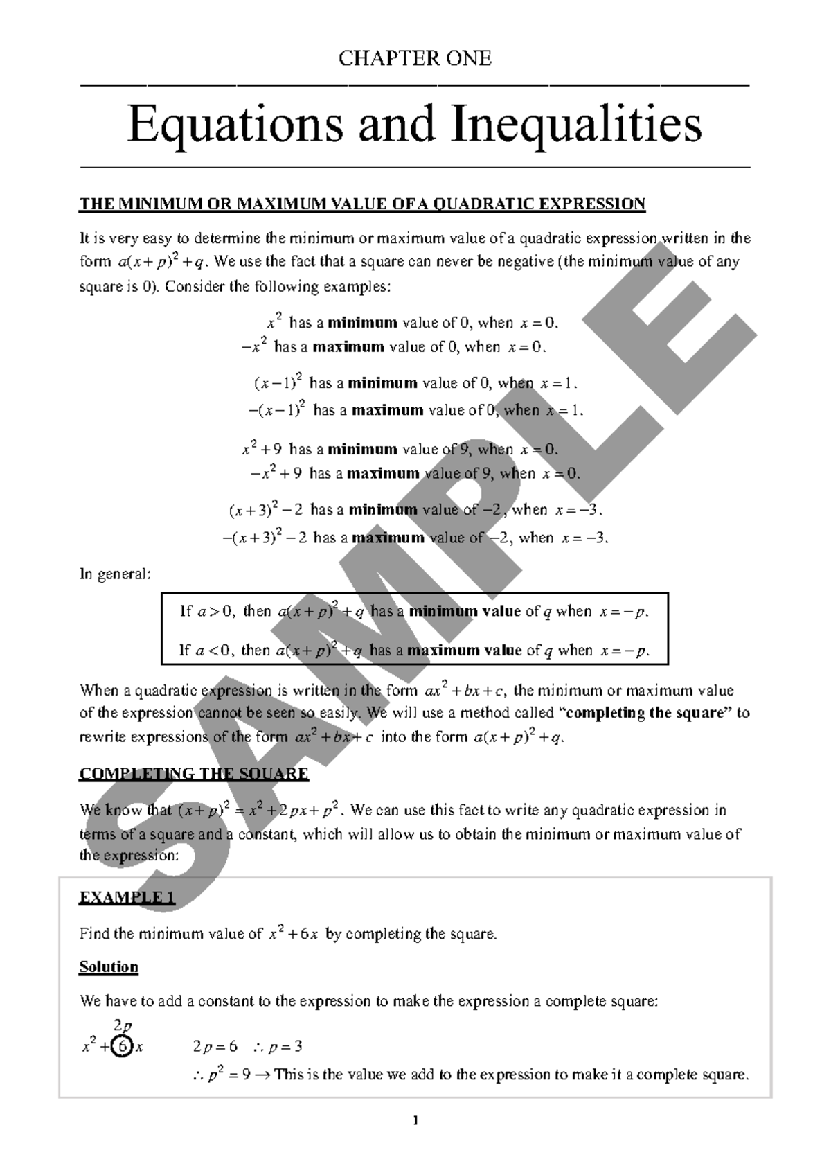 1. Equations And Inequalities - CHAPTER ONE ...