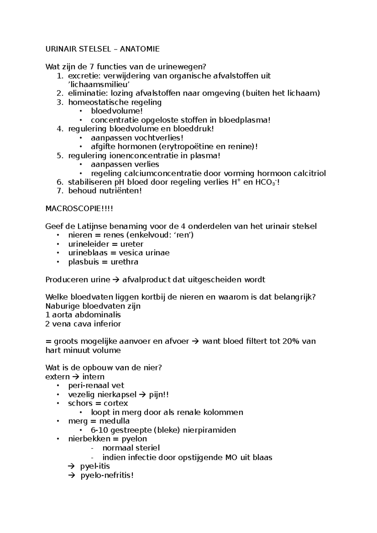 Urinairstelsel - anatomie - URINAIR STELSEL – ANATOMIE Wat zijn de 7 ...