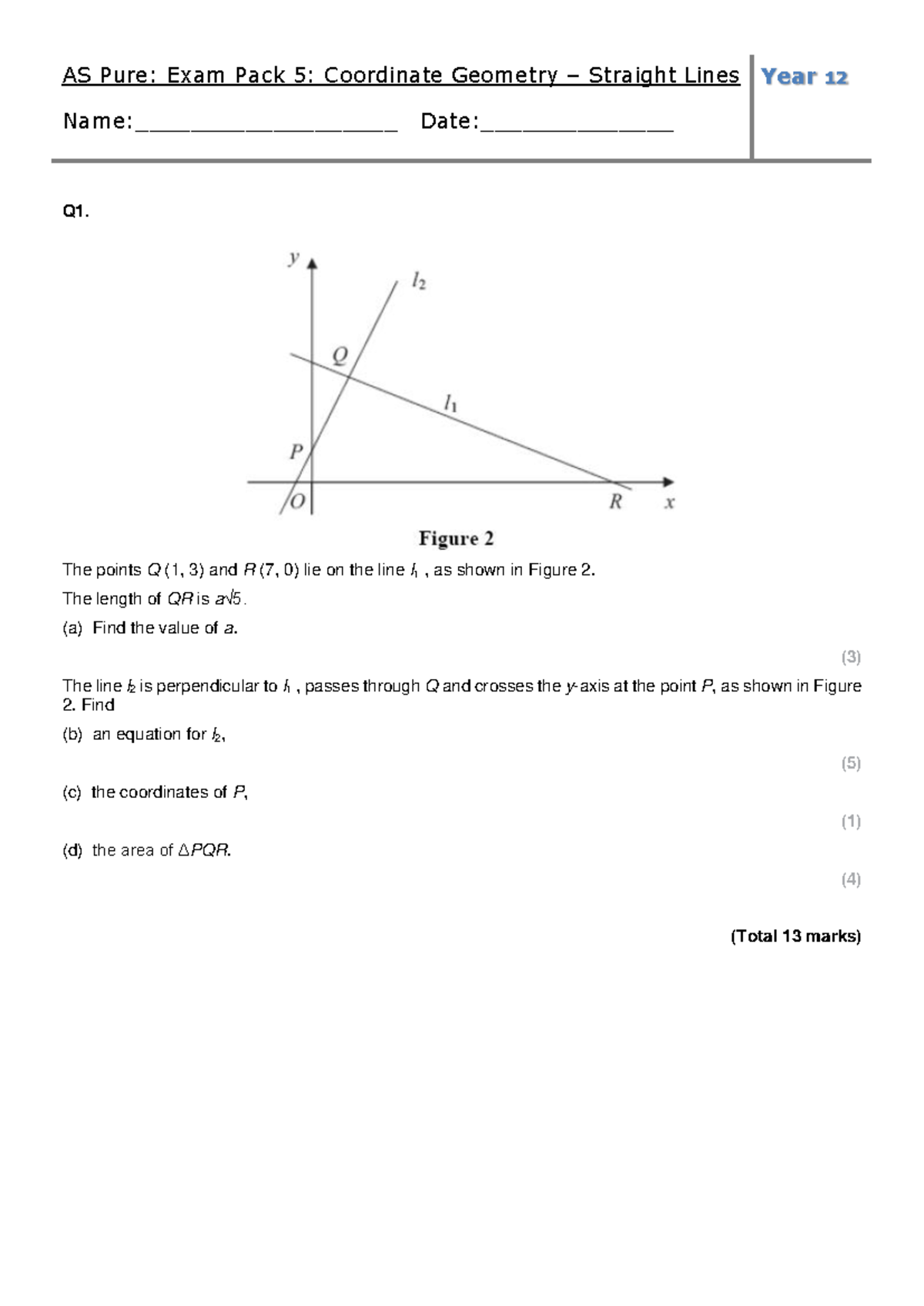 5. Coordinate Geometry - Straight Lines Exam Pack - AS Pure: Exam Pack ...