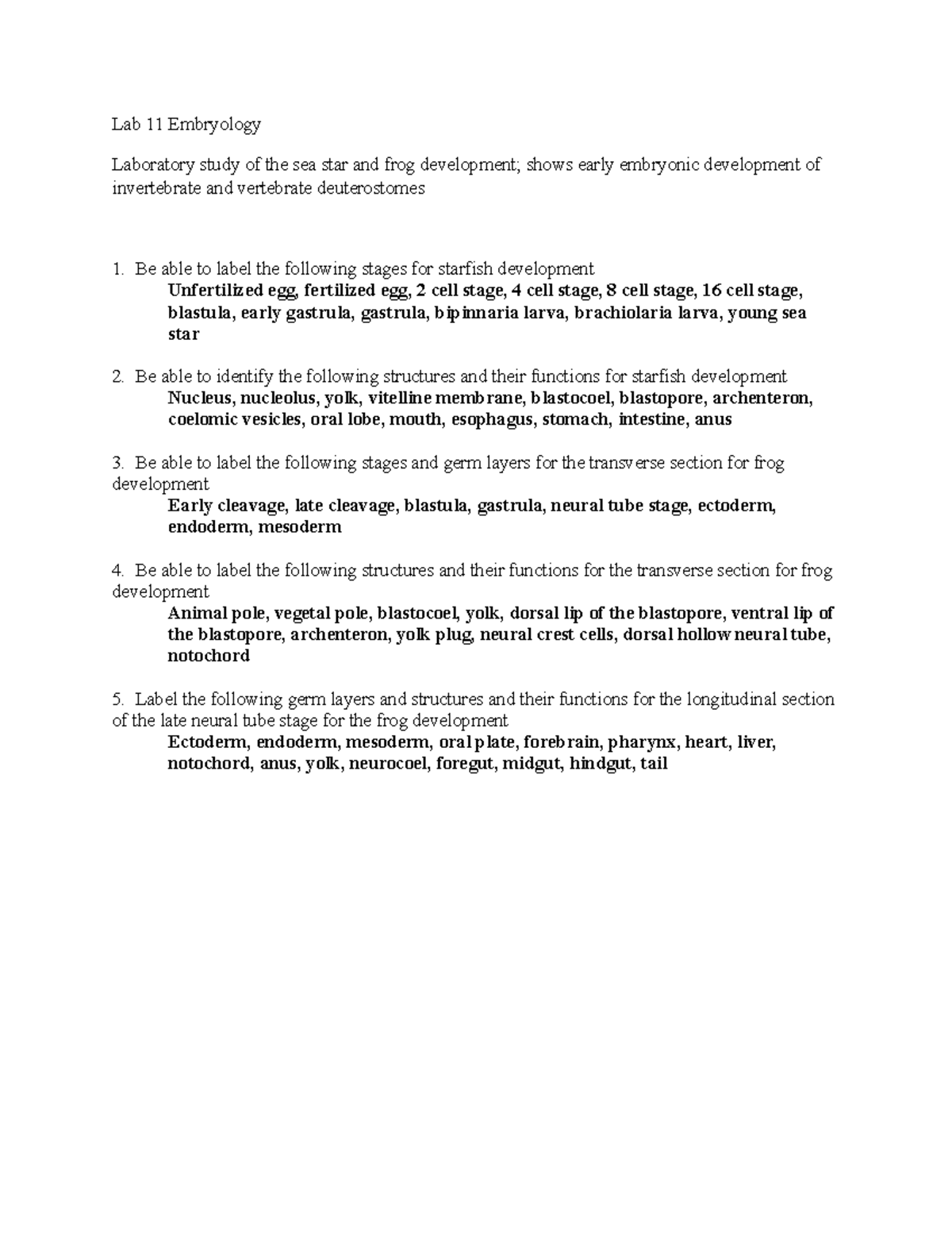 11 Embryology(1) - Zoology notes - Lab 11 Embryology Laboratory study ...