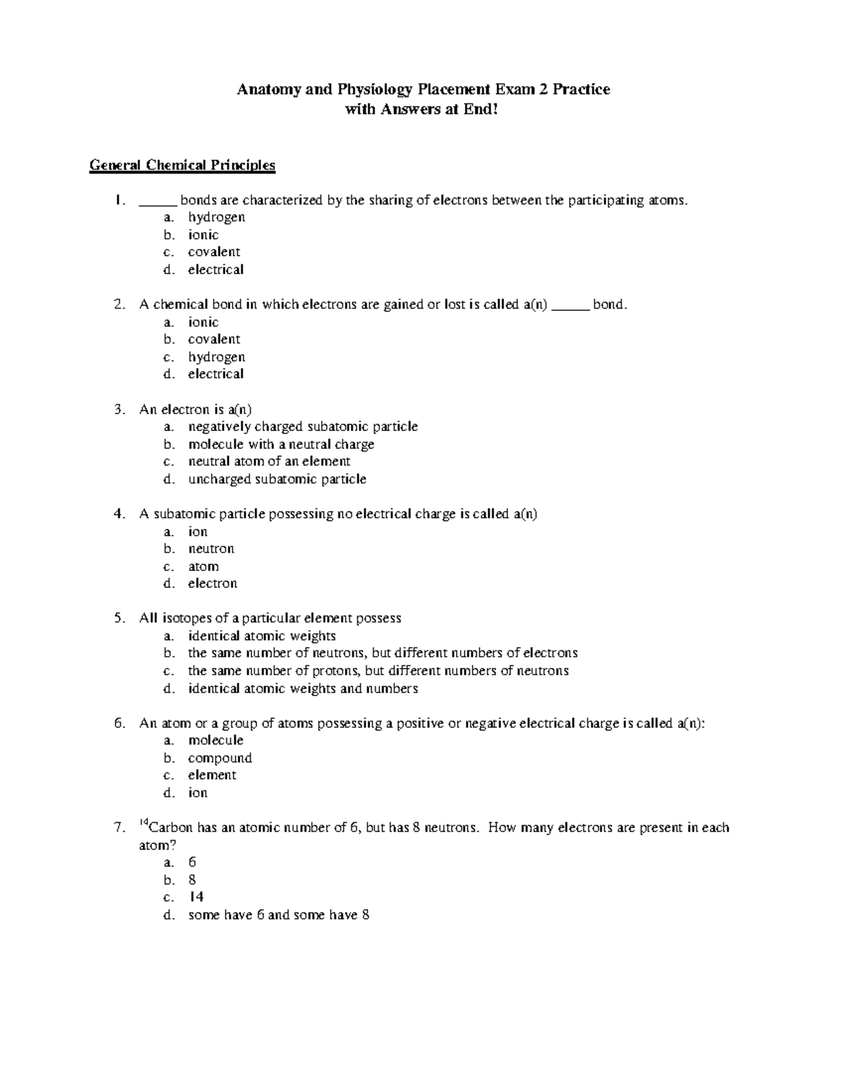 Anatomy & Physiology Final Exam 2 For Nursing Students in the 3rd Year ...