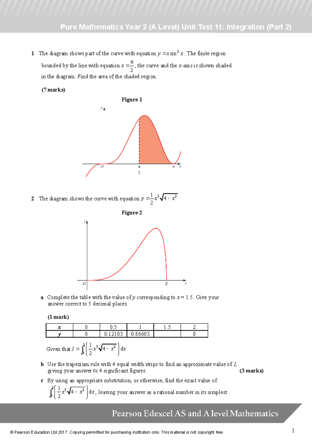 19546 AL Maths Pure Unit 11 Test Pure Mathematics Year 2 A Level