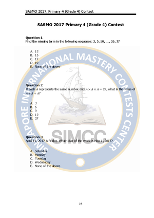 Sasmo 2017 Grade 8 - TUNIX SCHOOL: Junior Mathematical Olympiad - SASMO ...