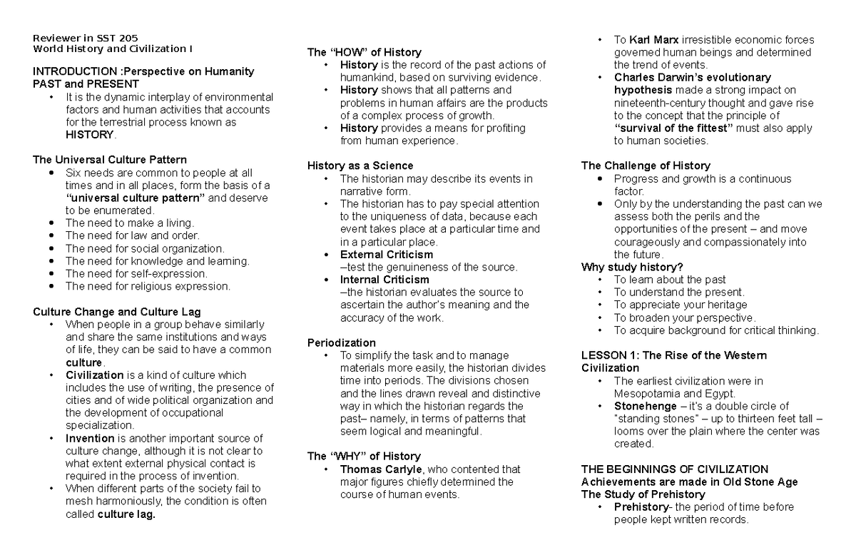 World History Midterm 2021 - Reviewer in SST 205 World History and ...