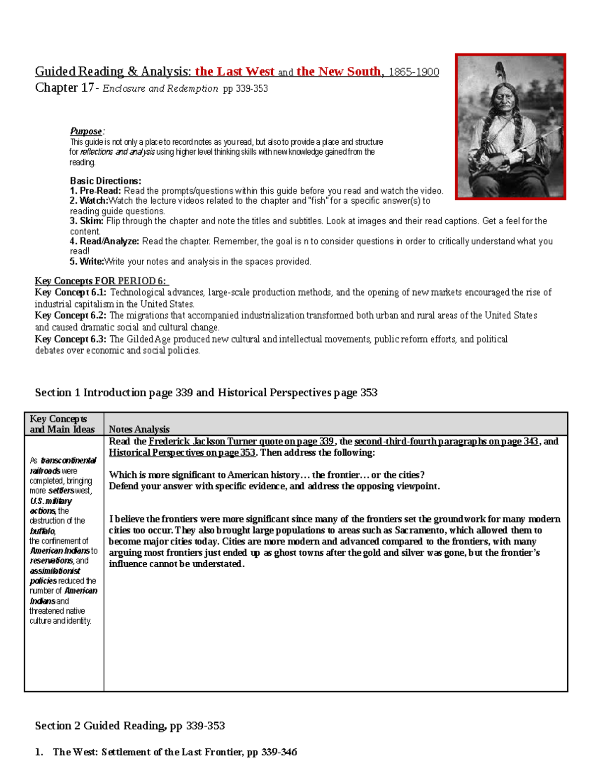 Overview of a Period of US History - Guided Reading & Analysis: the ...