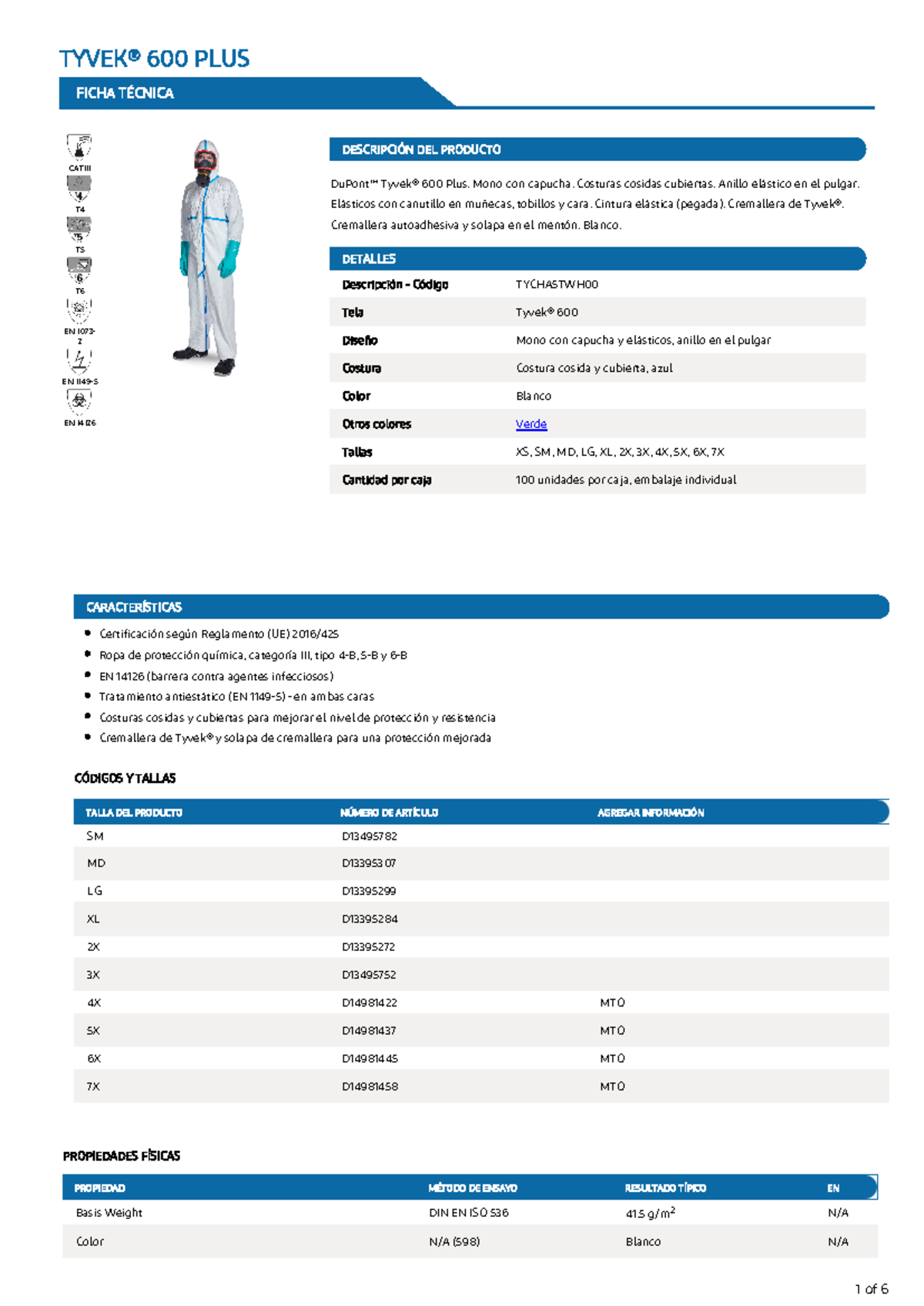 Tyvek-600-plus-tycha 5twh00 ES - CAT III T T T EN 1073- 2 EN 1149- EN ...