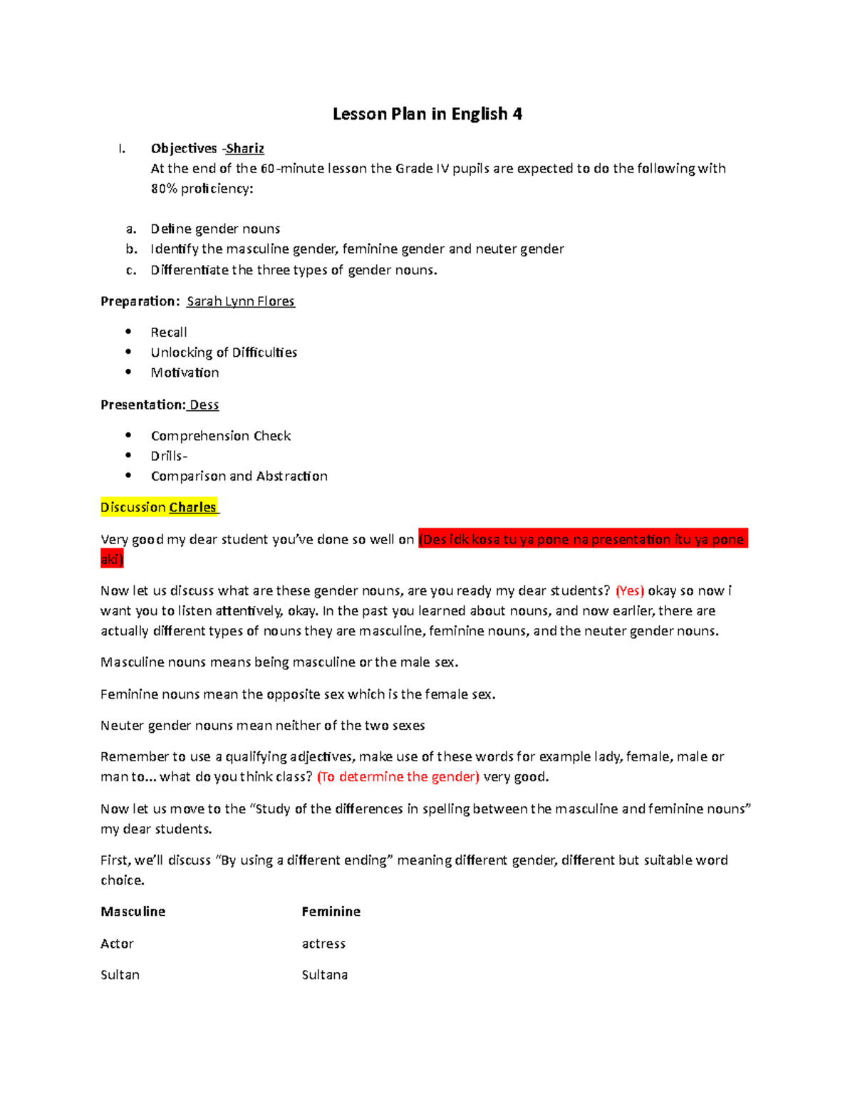 Sinon PART Discussion Lesson-Plan-in-English - Lesson Plan in English 4 ...