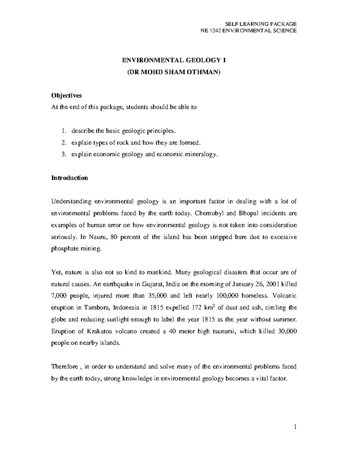 SLP environmental geology 1 - NE 1242 ENVIRONMENTAL SCIENCE ...