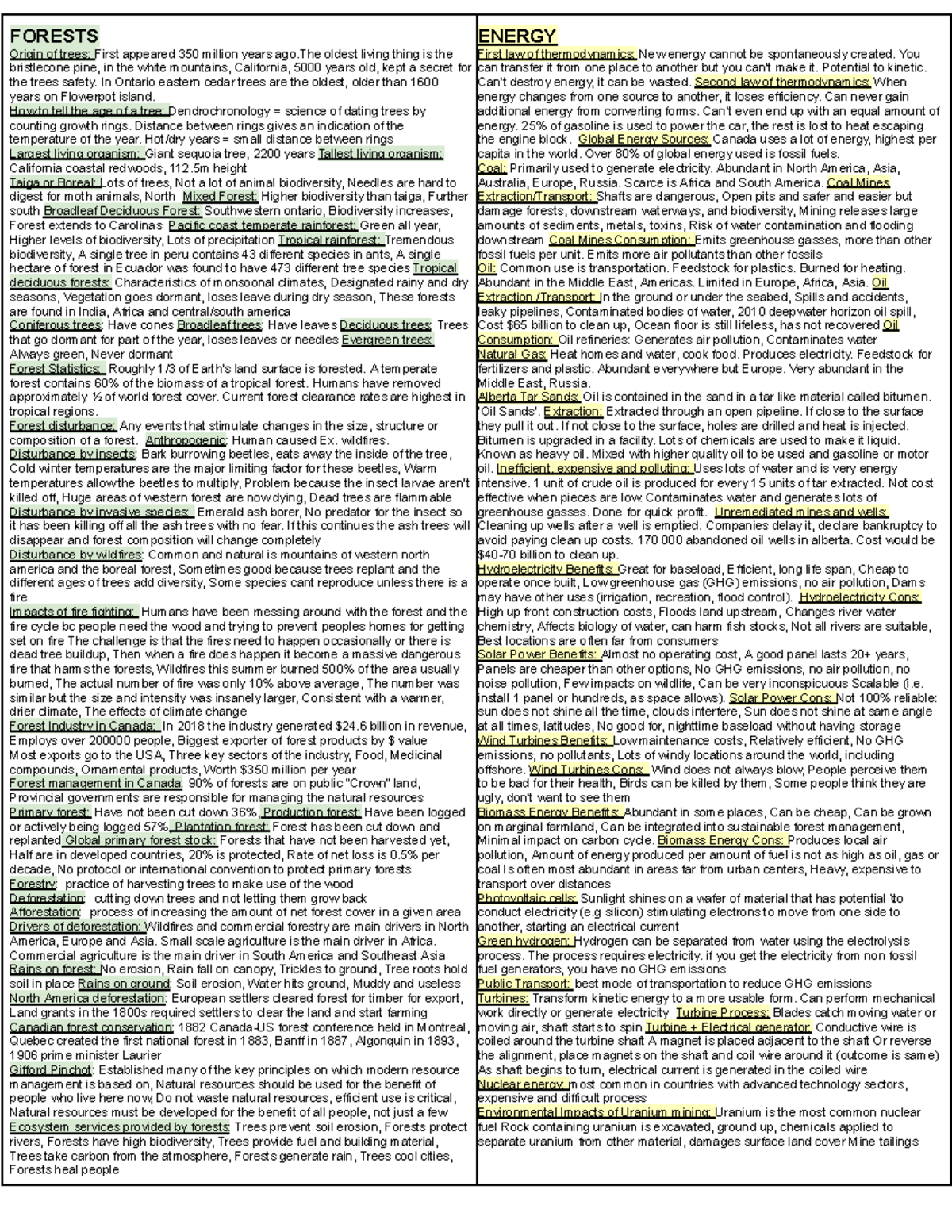 ES110 Midterm Cheat Sheet - FORESTS Origin of trees: First appeared 350 ...