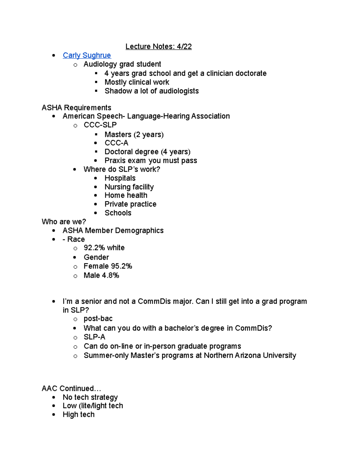 Lecture Notes- 4:22 Comm Dis - Lecture Notes: 4/ Carly Sughrue o ...