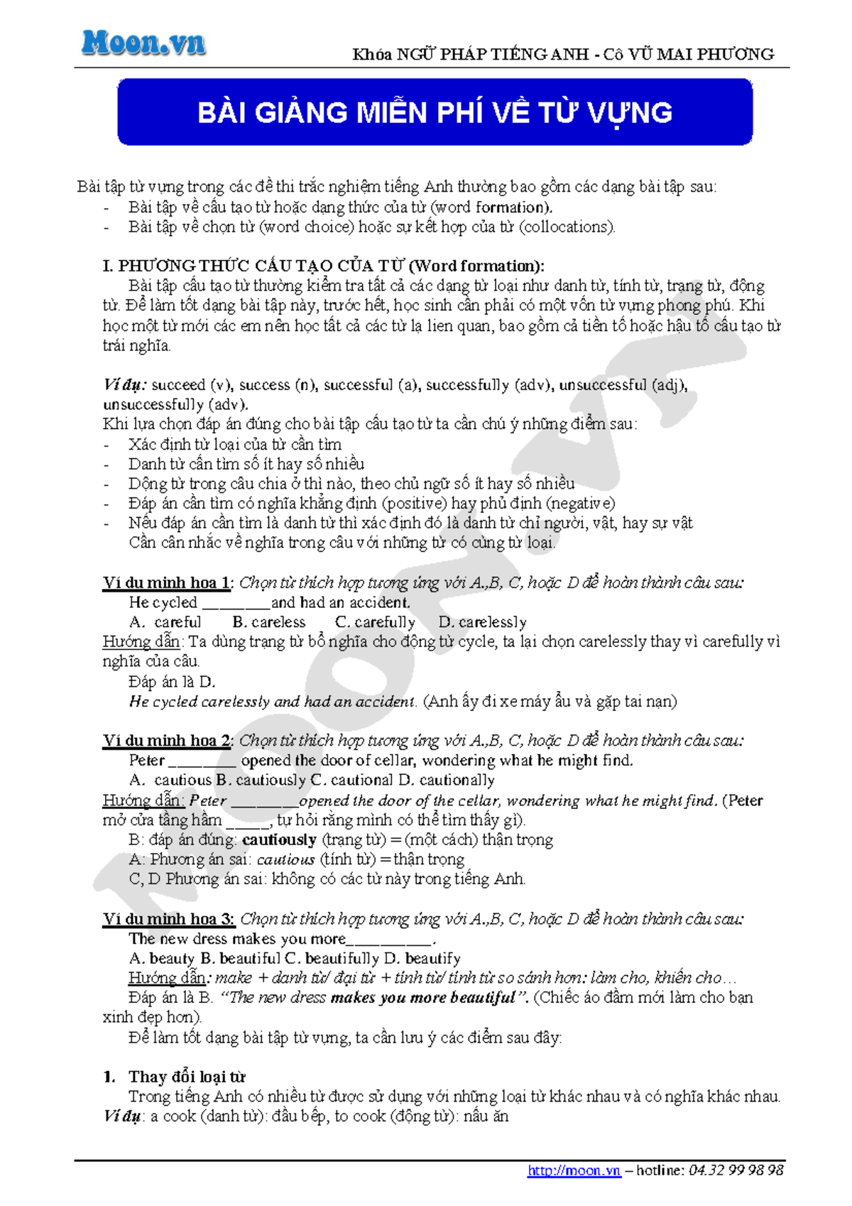 Khoa NG PHAP TING ANH Co VU MAI PHNG - Bài tập từ vựng trong các đề thi trắc nghiệm tiếng Anh ...