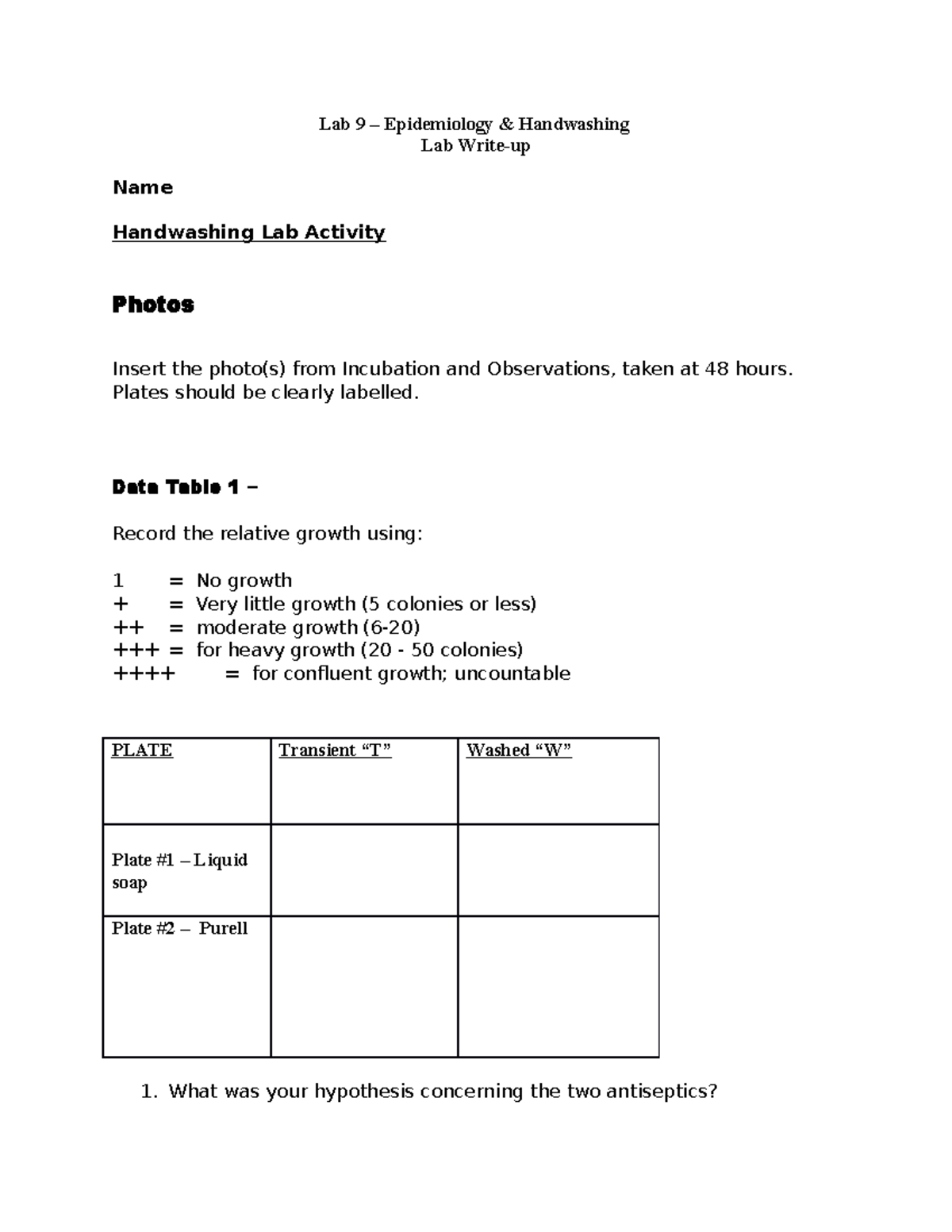 Epidemiology Handwashing Lab Write-up(1) - Lab 9 – Epidemiology ...
