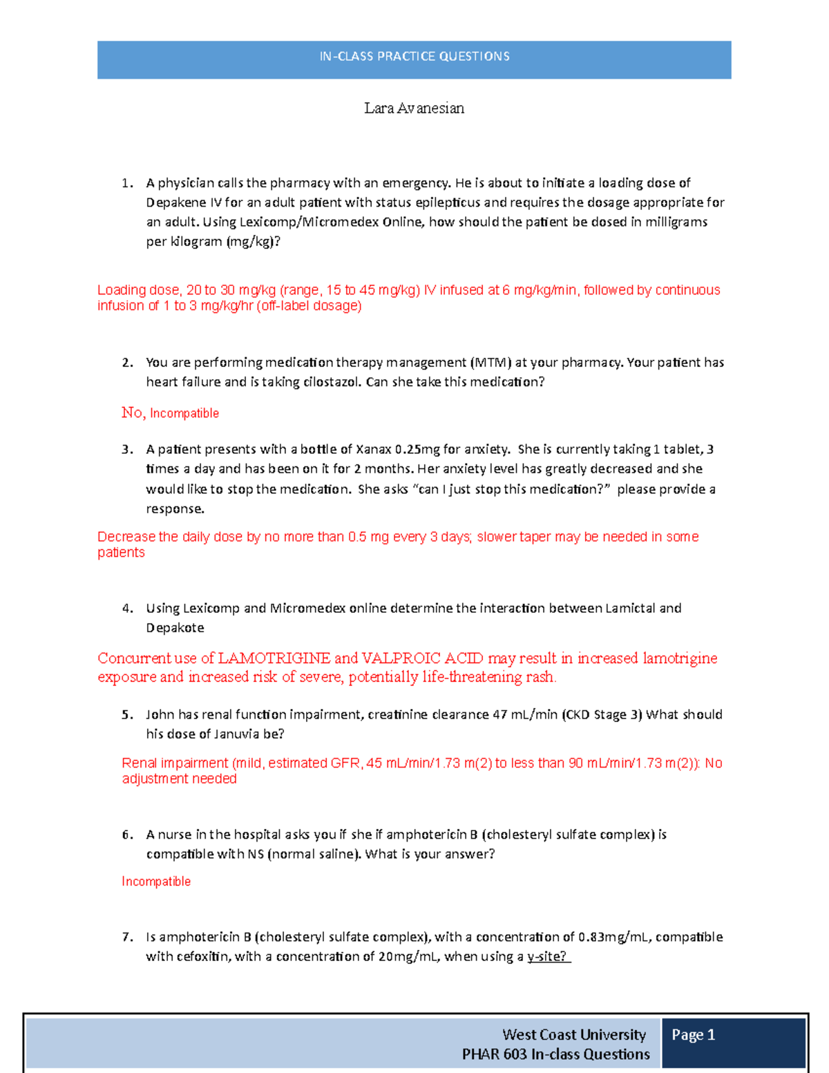 In-class Practice Cases - West Coast University Page 1 Lara Avanesian 1 ...
