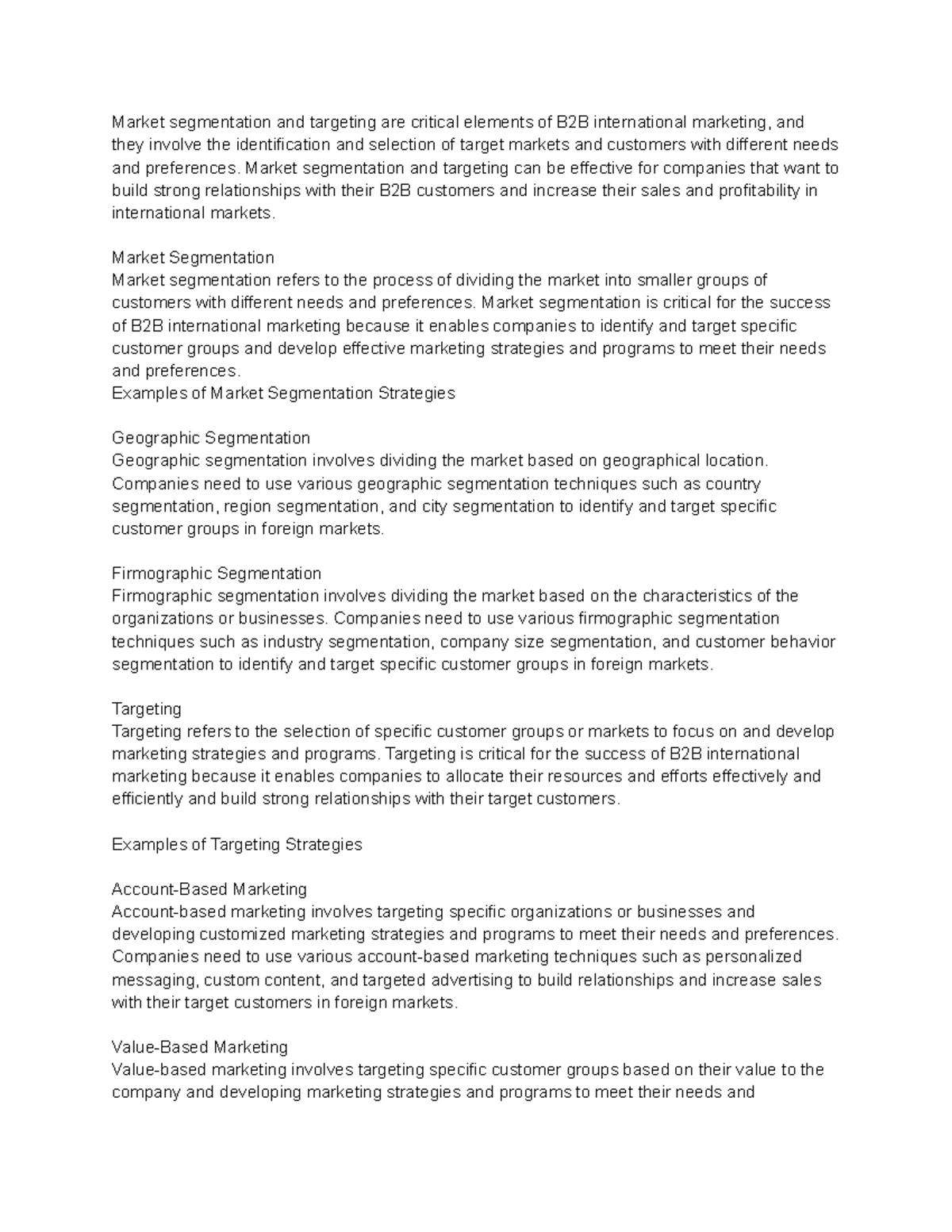 Market segmentation and targeting in B2B international marketing ...